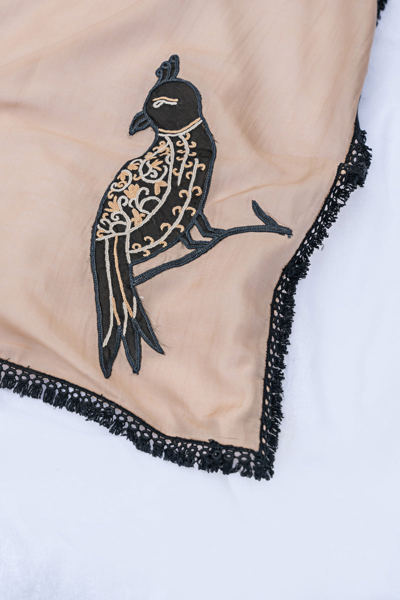 Beige Hand Embroidered Cotton Scarf – Isbandh